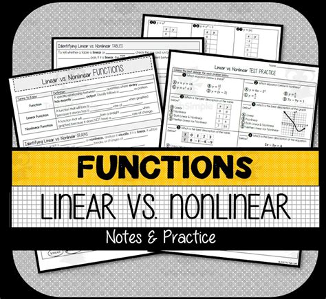 linear and nonlinear functions notes and practice by teach simple