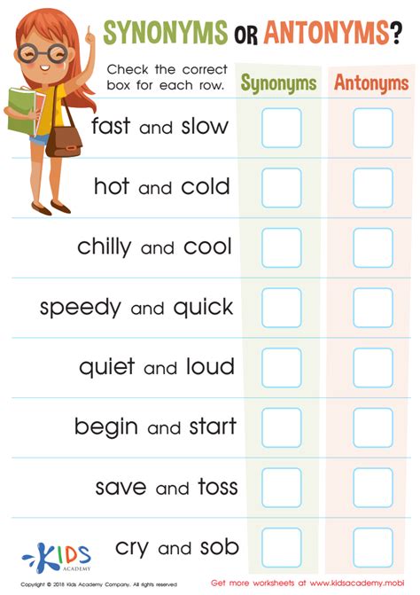 Antonyms Worksheets For Grade K Learning Playground Antonyms Th