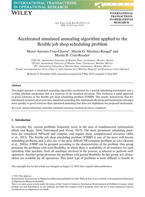 pdf accelerated simulated annealing algorithm applied to the flexible job shop scheduling problem
