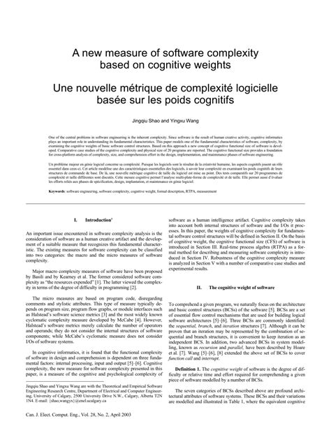 pdf a new measure of software complexity based on cognitive weights