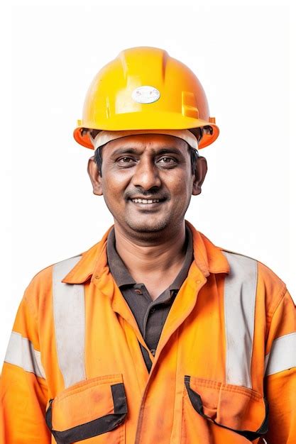Un Trabajador De La Construcci N Un Trabajador Indio Feliz En Uniforme