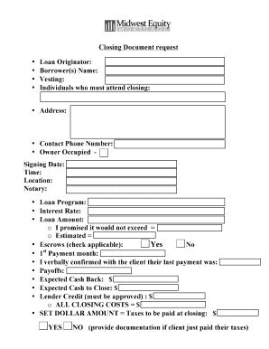 Fillable Online Closing Document Request Doc Fax Email Print PdfFiller