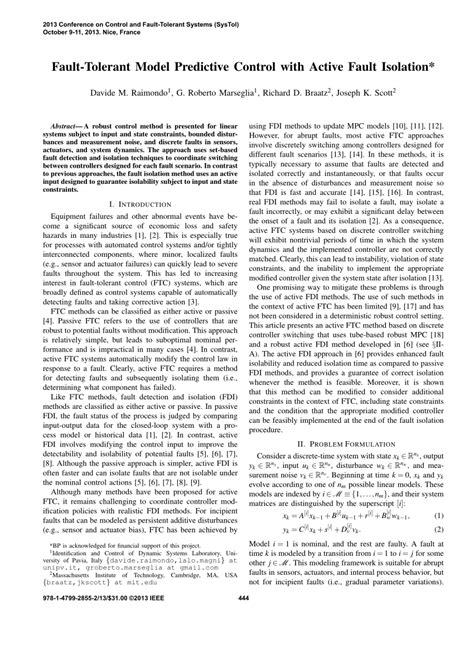 pdf fault tolerant model predictive control with active fault isolation