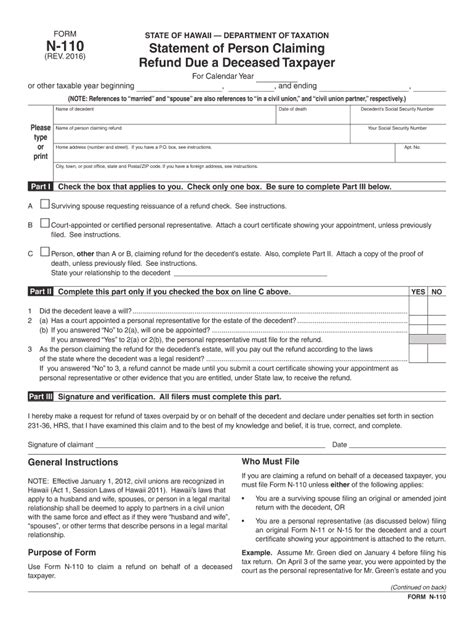 Fillable Online Form N Rev Statement Of Person Claiming