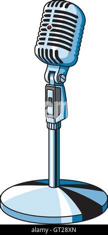 Retro Chrome Microphone With Stand Vector Musical Symbol Performance