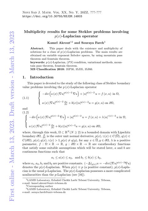 pdf multiplicity results for some steklov problems involving p x laplacian operator
