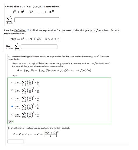 solved write the sum using sigma notation 12 22 32