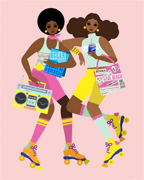 Roller Skaters Art Print Retro Roller Skating Illustration Roller
