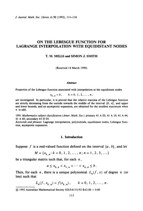 pdf on the lebesgue function for lagrange interpolation with equidistant nodes