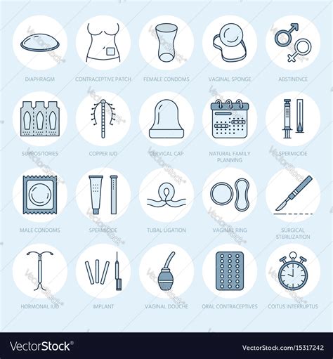 Contraceptive Methods Line Icons Birth Control Vector Image