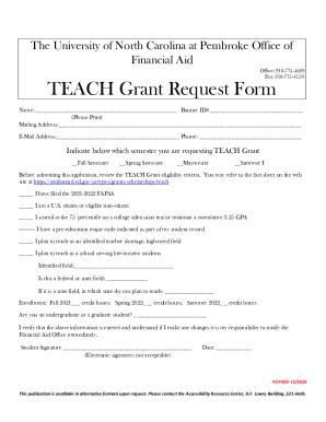Fillable Online TEACH Grant Request Form UNCP Fax Email Print PdfFiller