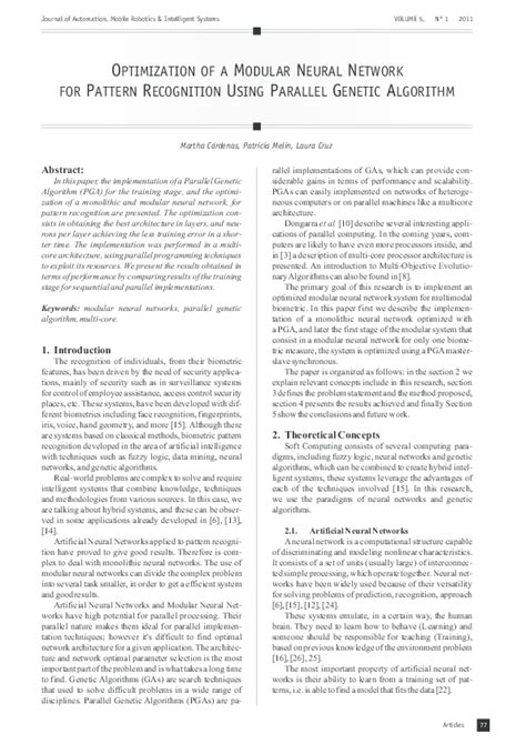 pdf optimization of a modular neural network for pattern recognition using parallel genetic