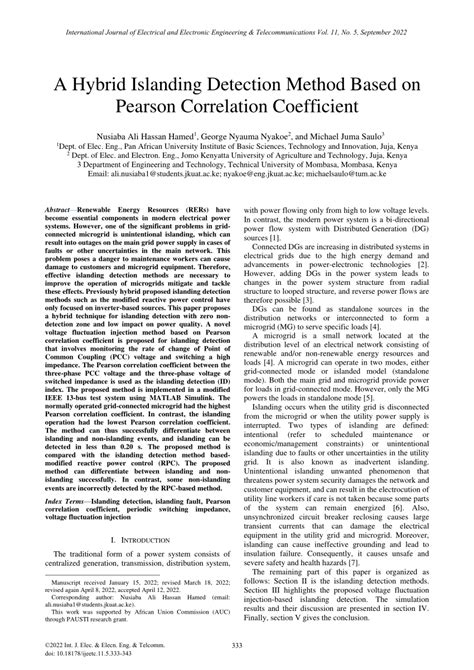 pdf a hybrid islanding detection method based on pearson correlation coefficient