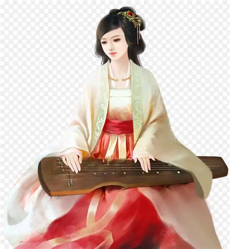 古风优雅弹琴美女手绘PNG图片素材下载 图片编号qrmxeebv 免抠素材网