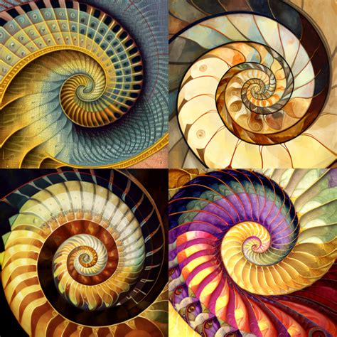 i asked an ai art generator to make fibonacci spirals in the 10 most popular art styles by j j