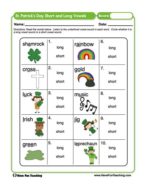 St Patrick S Day Short And Long Vowels Worksheet Have Fun Teaching