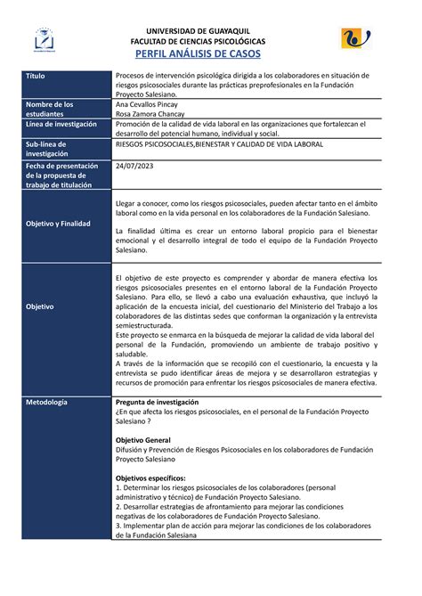 Proyecto de Análisis de Caso Análisis De Casos Y Sistematización De