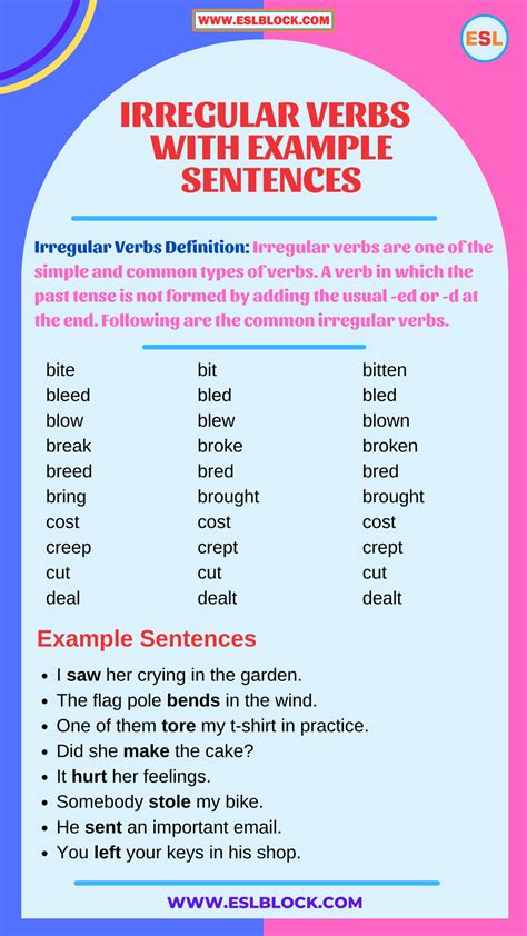 Irregular Verbs Examples Sentences
