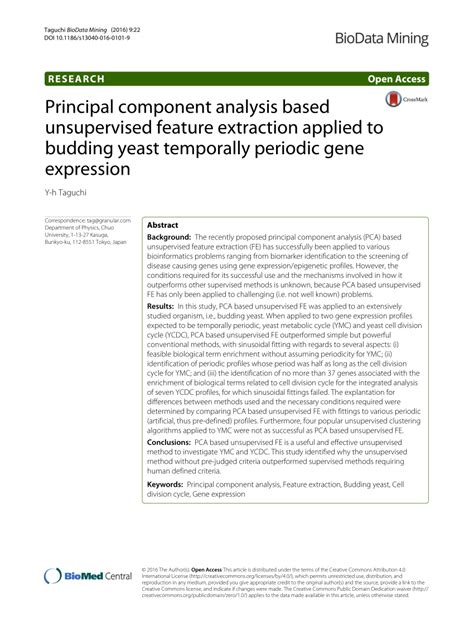 pdf principal component analysis based unsupervised feature extraction applied to budding