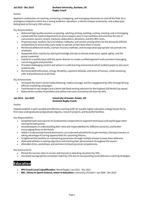 Rugby Coach CV Example Guide Land Job Interviews