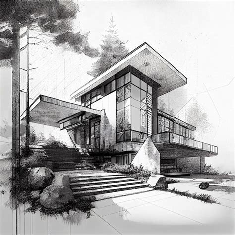 Plano De Plan De Dibujo De Arquitectura De Casa De Lujo Foto Premium