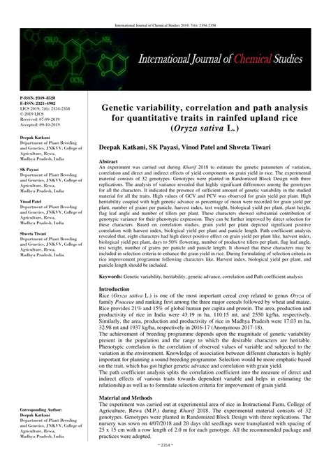 pdf genetic variability correlation and path analysis for quantitative traits in rainfed