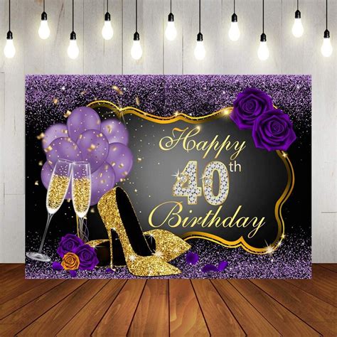 40th Birthday Banner Backdrop Decorations For Women Purple Etsy