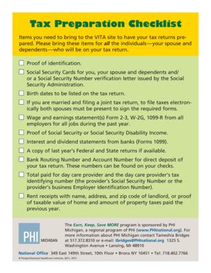 Fillable Online Phinational Tax Preparation Checklist PHI