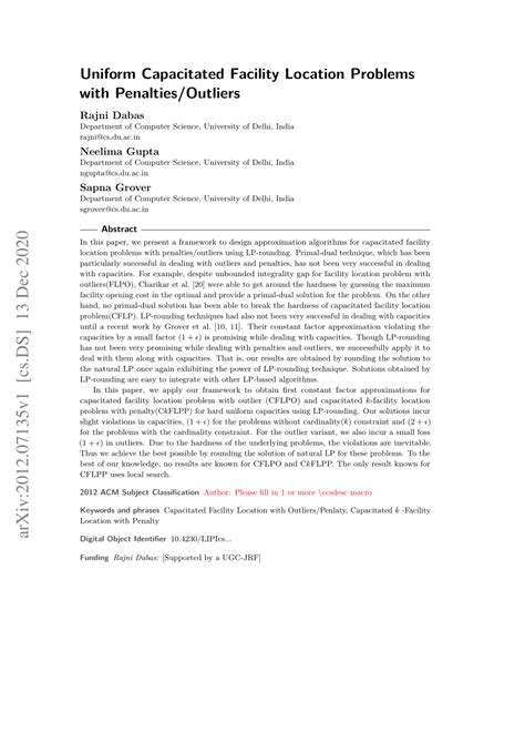 pdf uniform capacitated facility location problems with penalties outliers