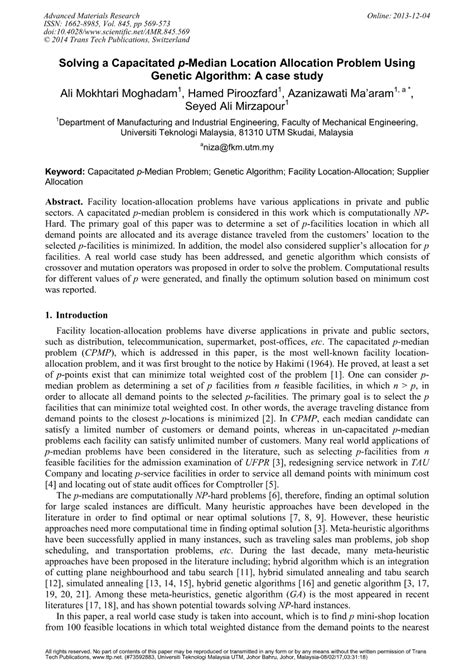 pdf solving a capacitated p median location allocation problem using genetic algorithm a