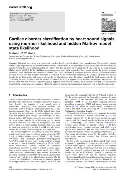pdf cardiac disorder classification by heart sound signals using murmur likelihood and hidden