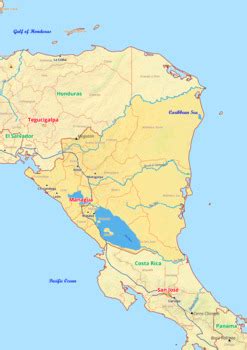 Nicaragua Map With Cities Township Counties Rivers Roads Labeled