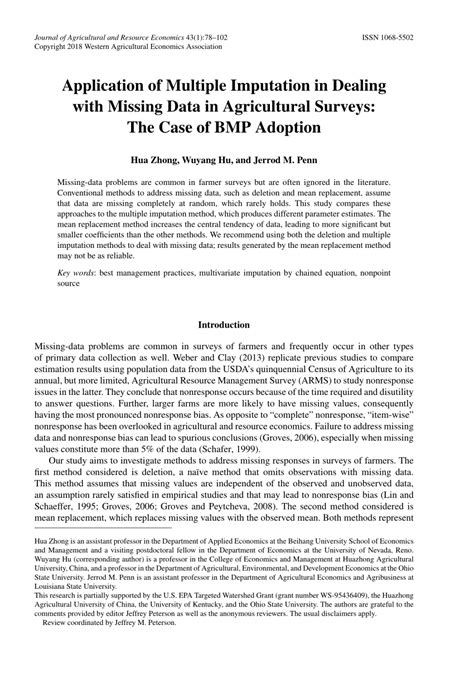 pdf application of multiple imputation in dealing with missing data in agricultural surveys