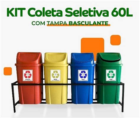 Kit Coleta Seletiva Lixeiras Basculantes Recicles Mais