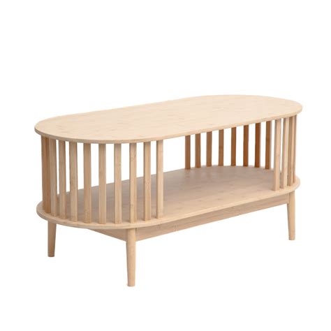 Stolik kawowy owalny LEMN drewniany z półką 100x48x45 cm HOMLA Homla