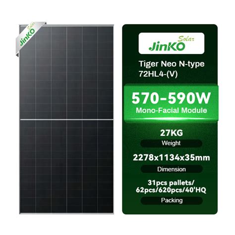 Jinko Tiger Neo N Type 78hl4 Bdv 590W Bifacial Solar Panel With Dual