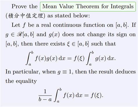 solved prove the mean value theorem for integrals 積分中值定理