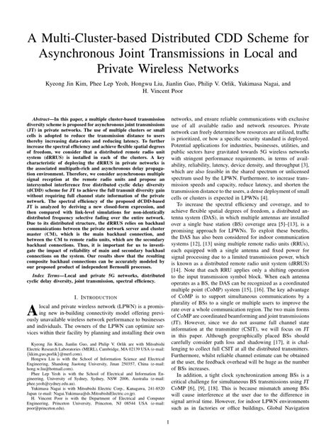 pdf a multi cluster based distributed cdd scheme for asynchronous joint transmissions in local