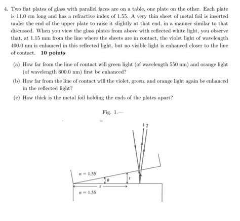 Solved Two Flat Plates Of Glass With Parallel Faces Are Chegg