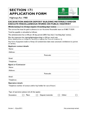 Fillable Online Plymouth Gov SECTION 171 APPLICATION FORM Plymouth