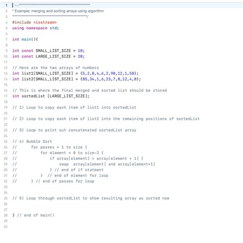 example assignment merging and sorting arrays tasks