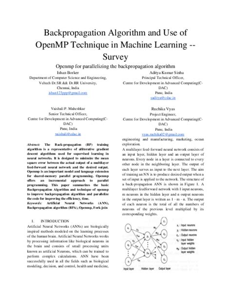 pdf backpropagation algorithm and use of openmp technique in machine learning survey openmp