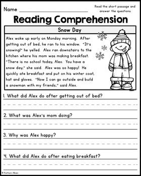 Reading Comprehension Passages Christmas Winter By Kaitlynn Albani