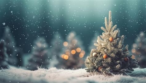 Premium Photo A Christmas Tree In The Snow With A Light In The Background