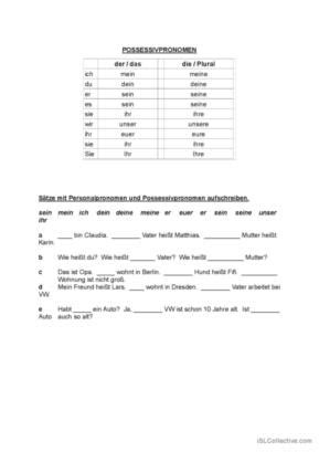 114 Possessivpronomen Deutsch DAF Arbeitsblätter pdf doc