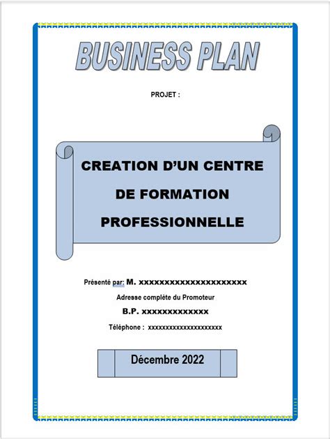 Exemple de business plan de création d un Centre de Formation