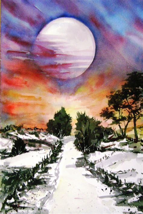 Isabel Simón Acuarelista Luna llena acuarela 46x61 Disponible