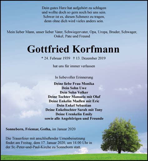 Traueranzeigen Von Gottfried Korfmann Trauer In Thueringen De