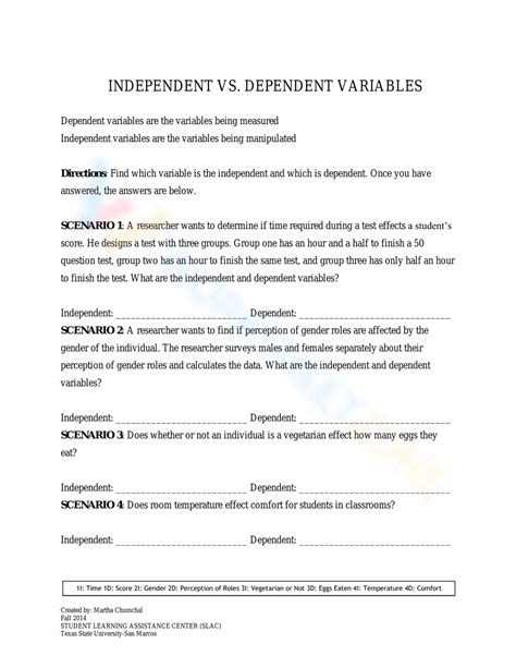 Independent Vs Dependent Variable Worksheet