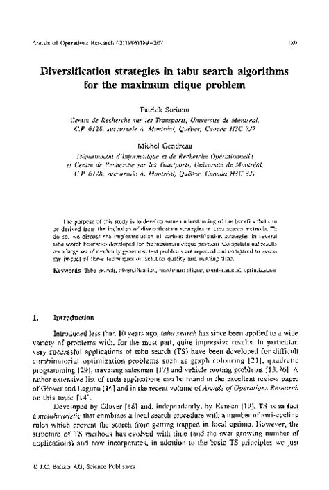 pdf diversification strategies in tabu search algorithms for the maximum clique problem